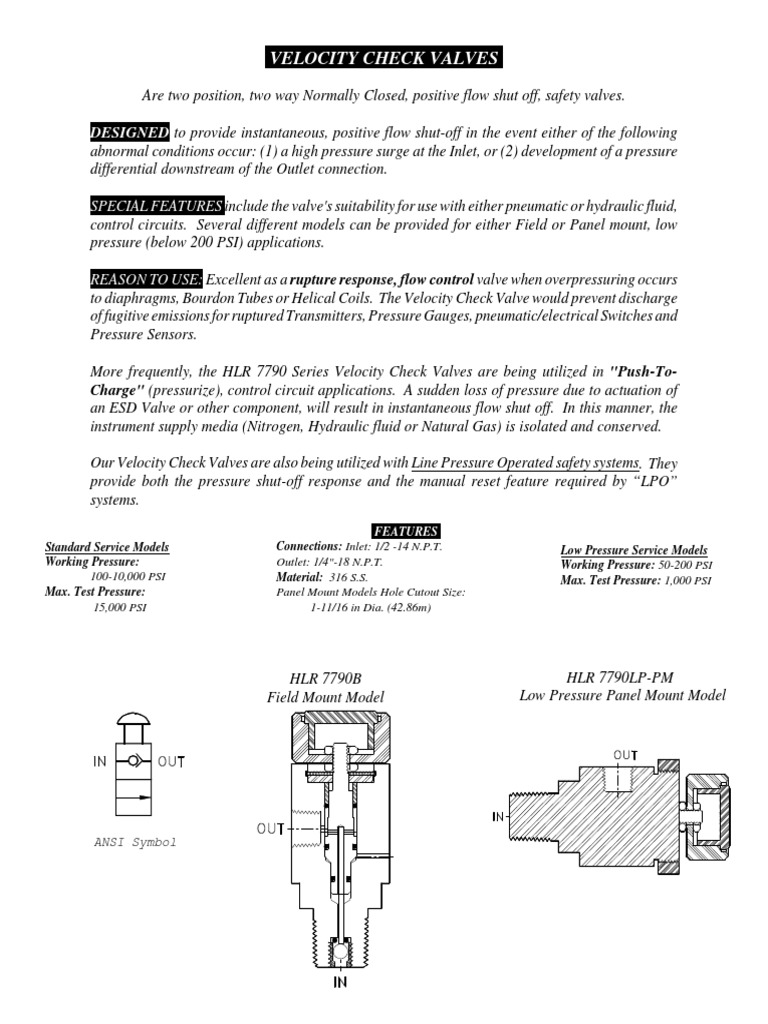 Velocity Check Valves Overview | PDF