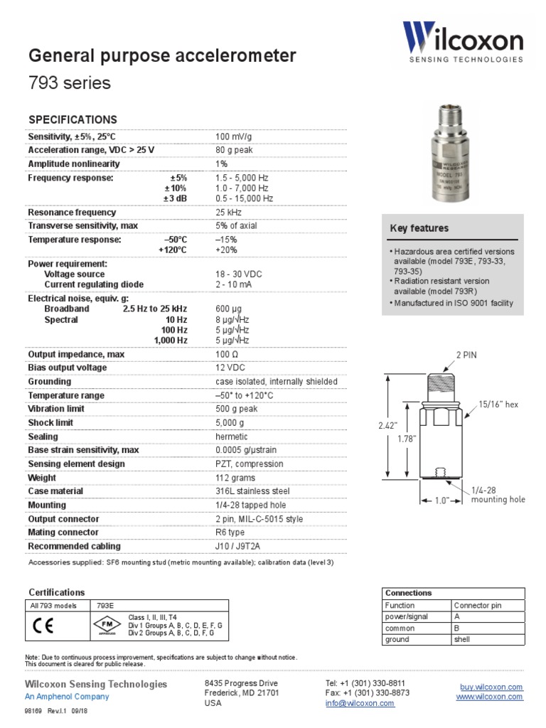 General Purpose Accelerometer 793 Series: Technical Specifications and Key Features of a ...