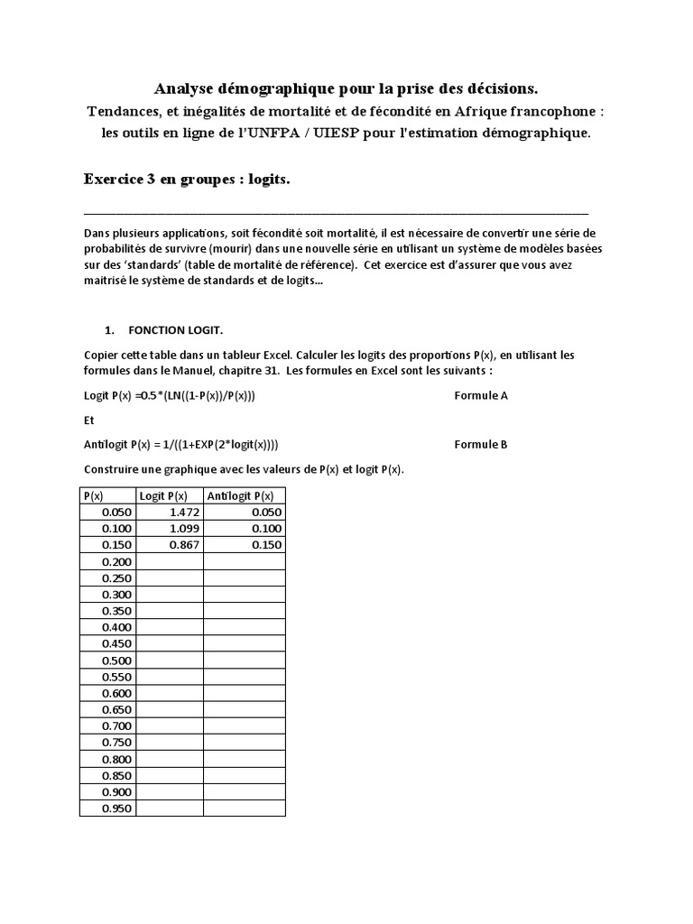 Exercise 3 - Logits Et Tables Types de Mortalite | PDF | Microsoft Excel Exercise 3 - Logits Et Tables Types de Mortalite | PDF | Microsoft Excel