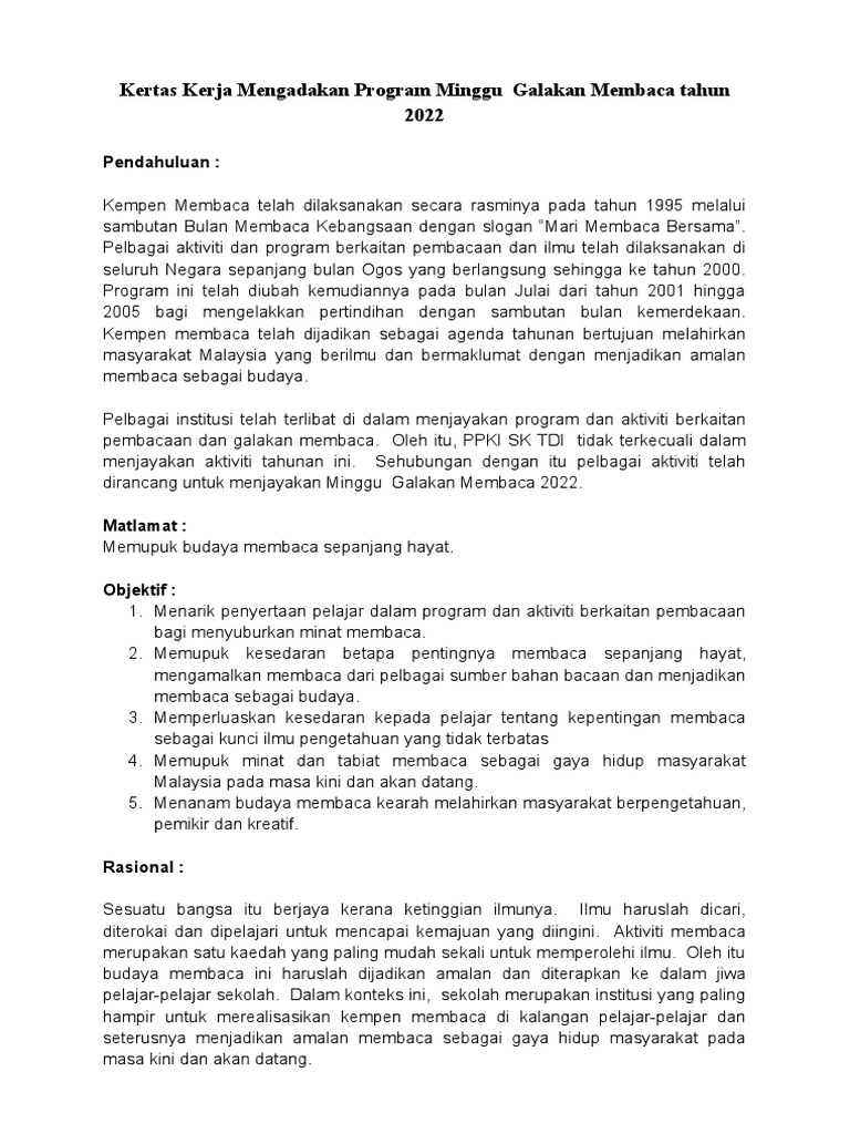 Dokumen - Tips - Kertas Kerja Bulan Galakan Membaca | PDF
