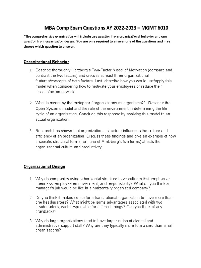 MGMT 6010 Comprehensive Exam Questions AY 2022-2023 | PDF | Business ...