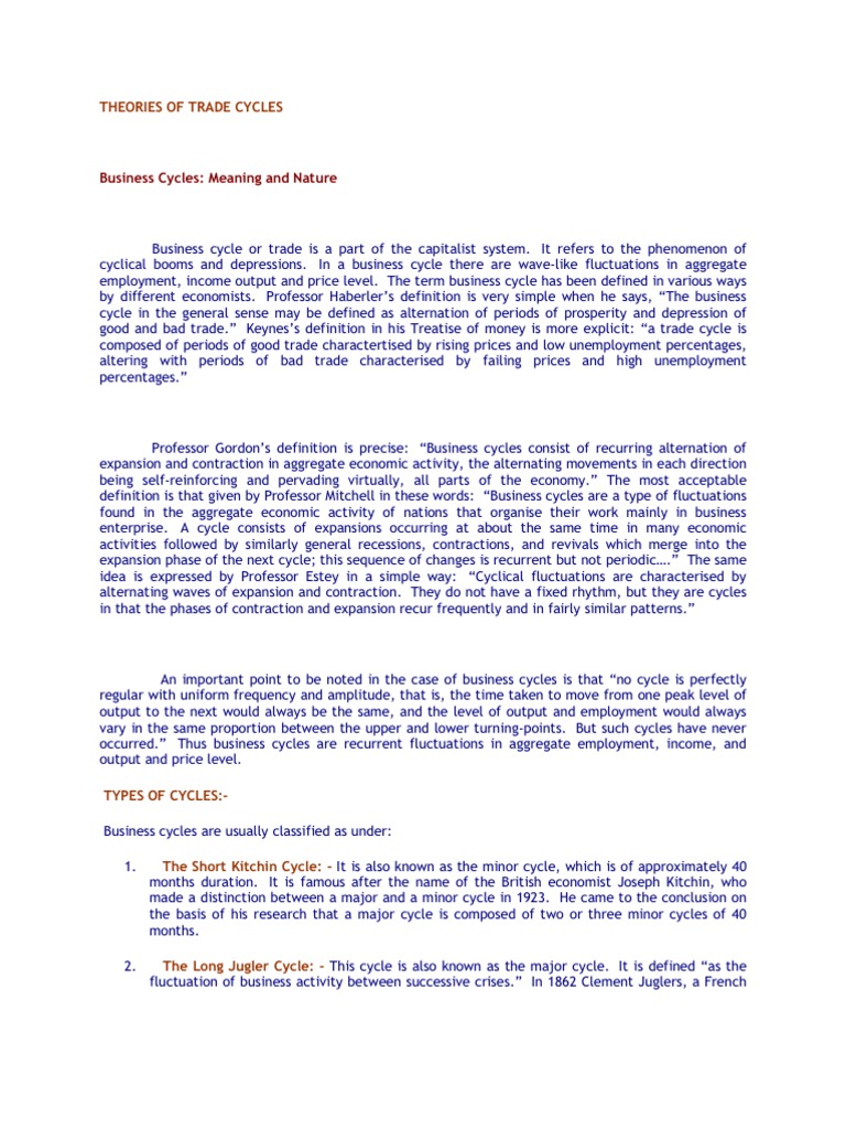 Theories of Trade Cycles | PDF | Business Cycle | Great Depression