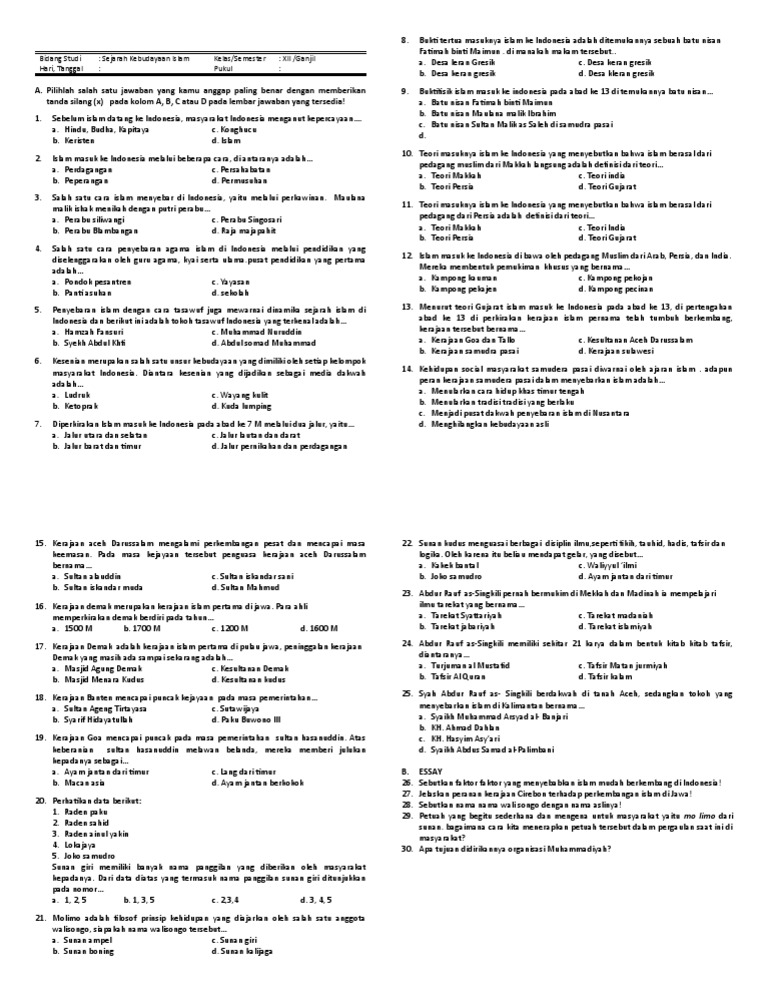 SOAL SEMESTER SKI KELAS XII, Ganjil | PDF