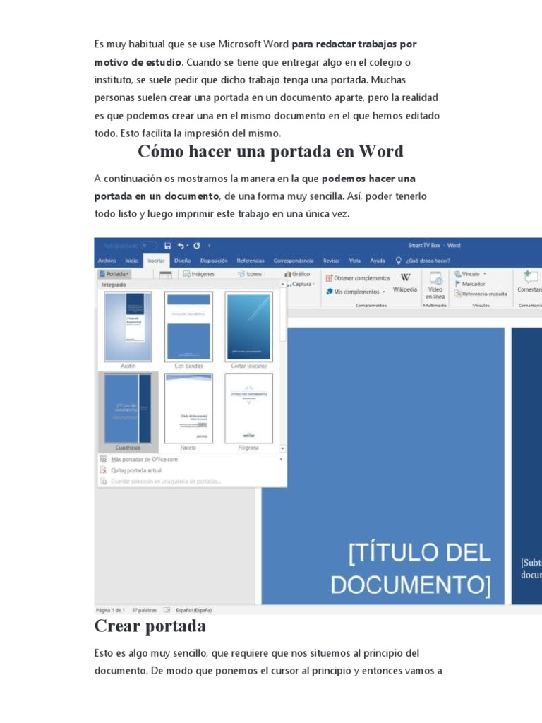Como Hacer Una Portada Word | PDF