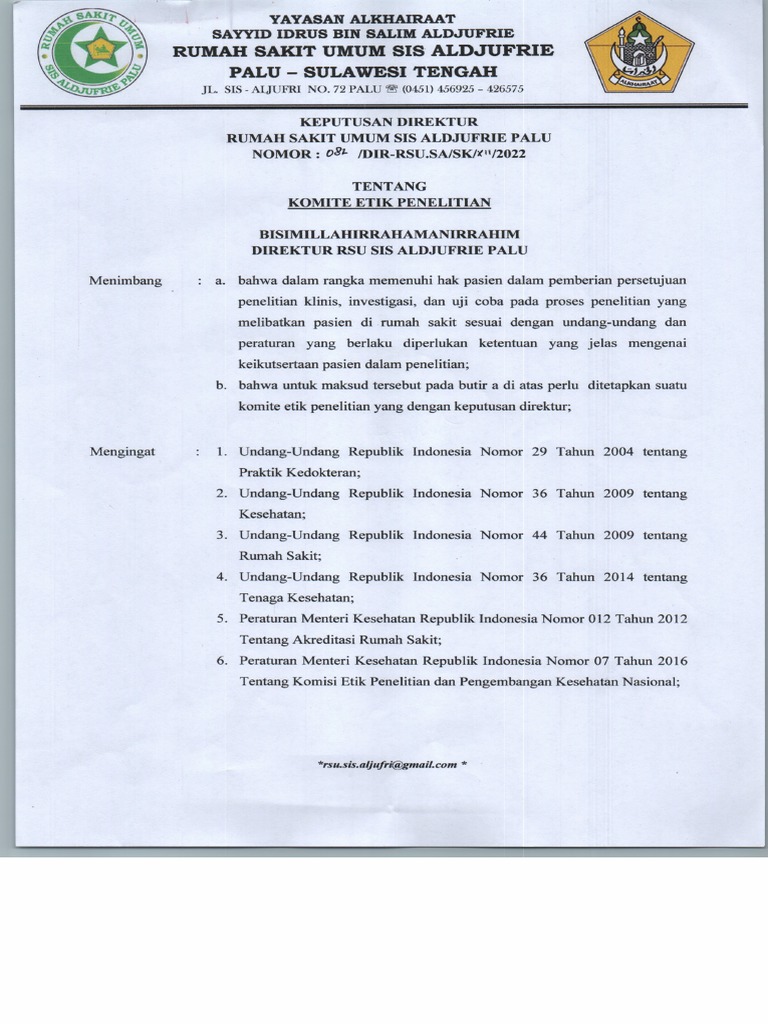 SK Komite Etik Penelitian | PDF | Kesehatan Holistik