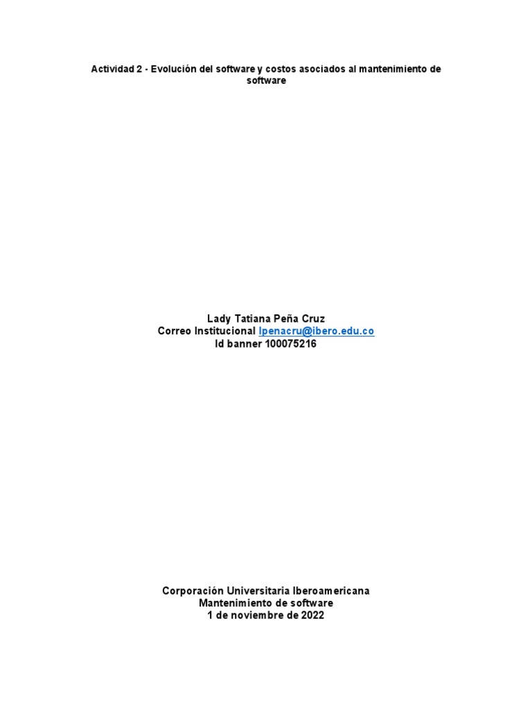 Actividad 2 - Evolución Del Software y Costos Asociados Al Mantenimiento de Software | PDF ...