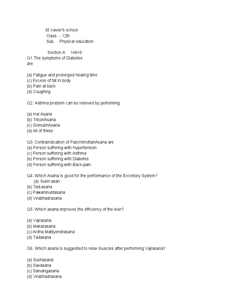 Asthma and Yoga Asanas for Class 12 | PDF
