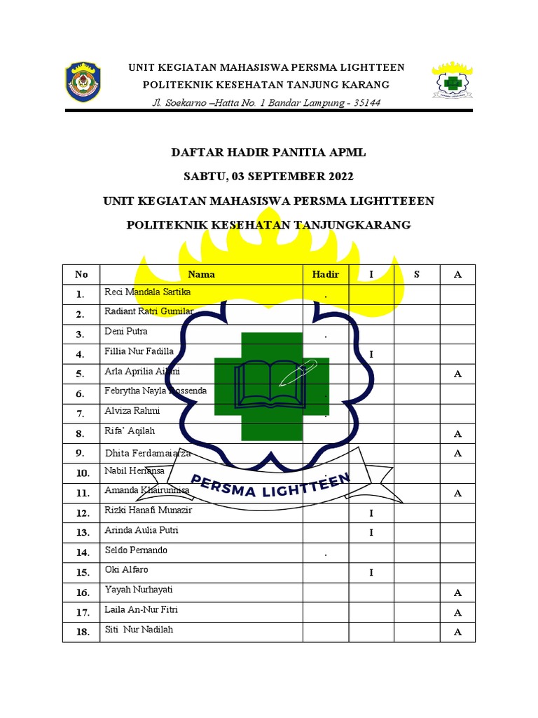 Absensi Panitia Apml 2022 | PDF