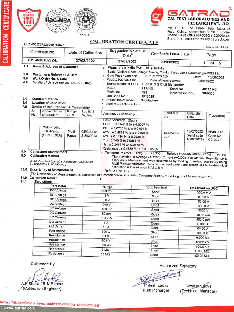 Digital Multimeter Certificate | PDF