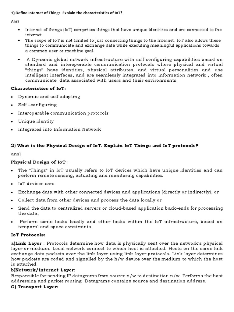 1) Define Internet of Things. Explain The Characteristics of Iot? | PDF | Internet Of Things ...