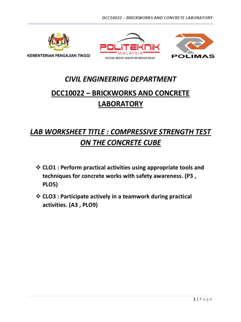 Report Politeknik Concrete Compressive Strength Test On The Concrete ...