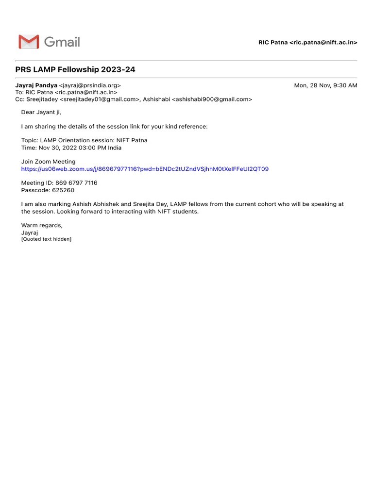 PRS LAMP Fellowship 2023-24 Orientation Session Details | PDF