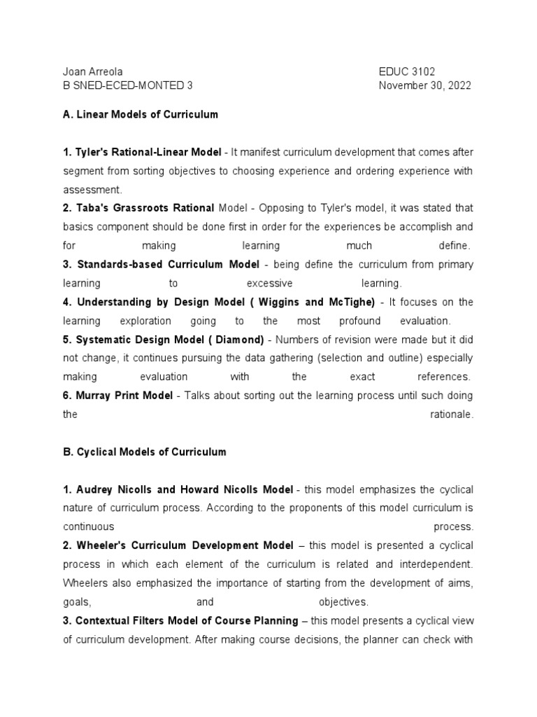 Curriculum Development Models | PDF | Curriculum | Teaching