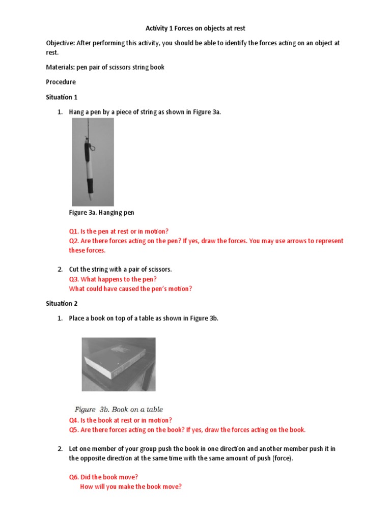 Forces on Resting Objects Activity | PDF | Self-Improvement