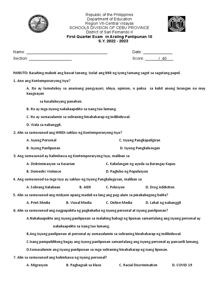 Periodical Test in Ap10-Q1 | PDF