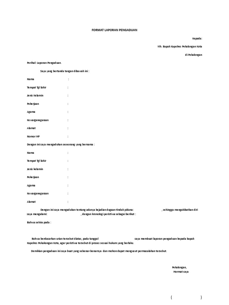 Format Laporan Pengaduan Resmi | PDF