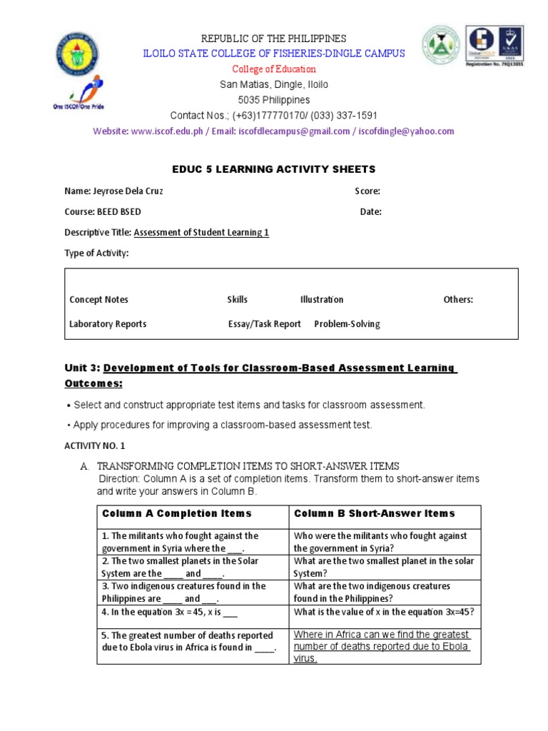 EDUC 5 LEARNING ACTIVITY SHEETS Jeyrosedelacruz Final | PDF | Flowers