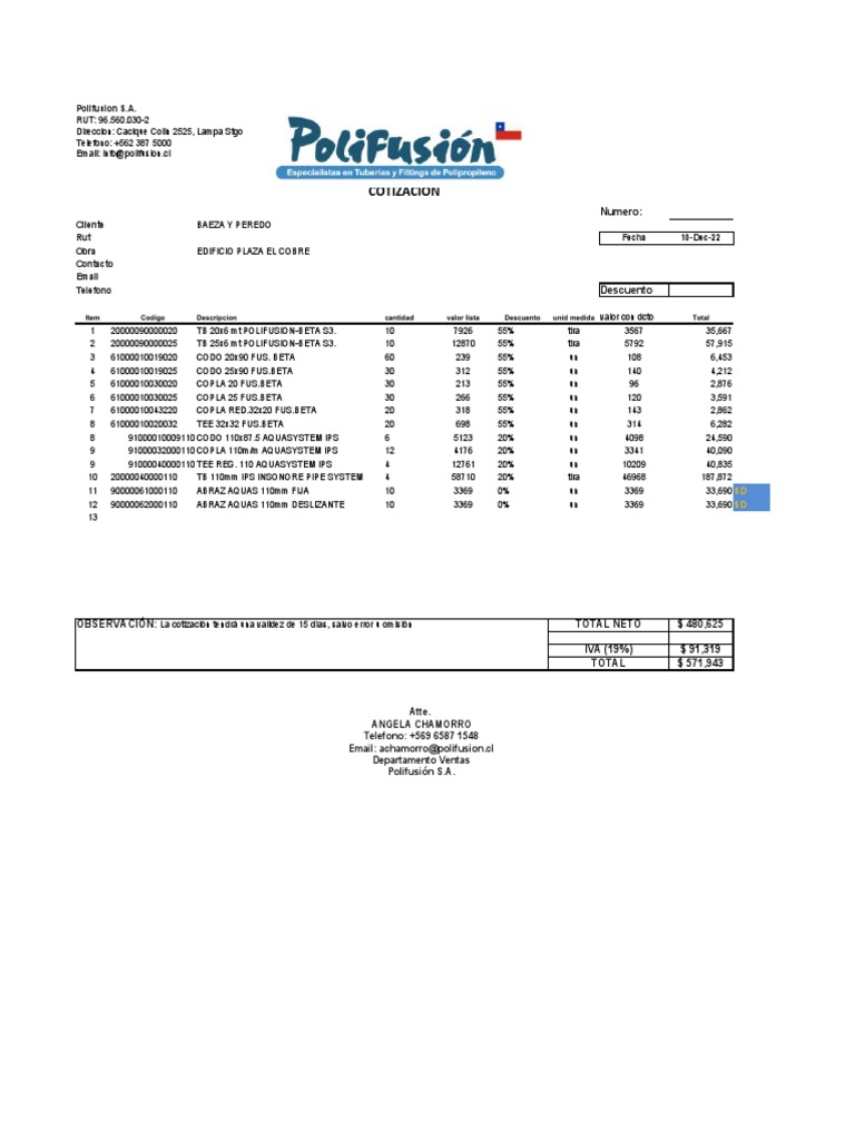 Cotizacion Edificio Plaza El Cobre | PDF