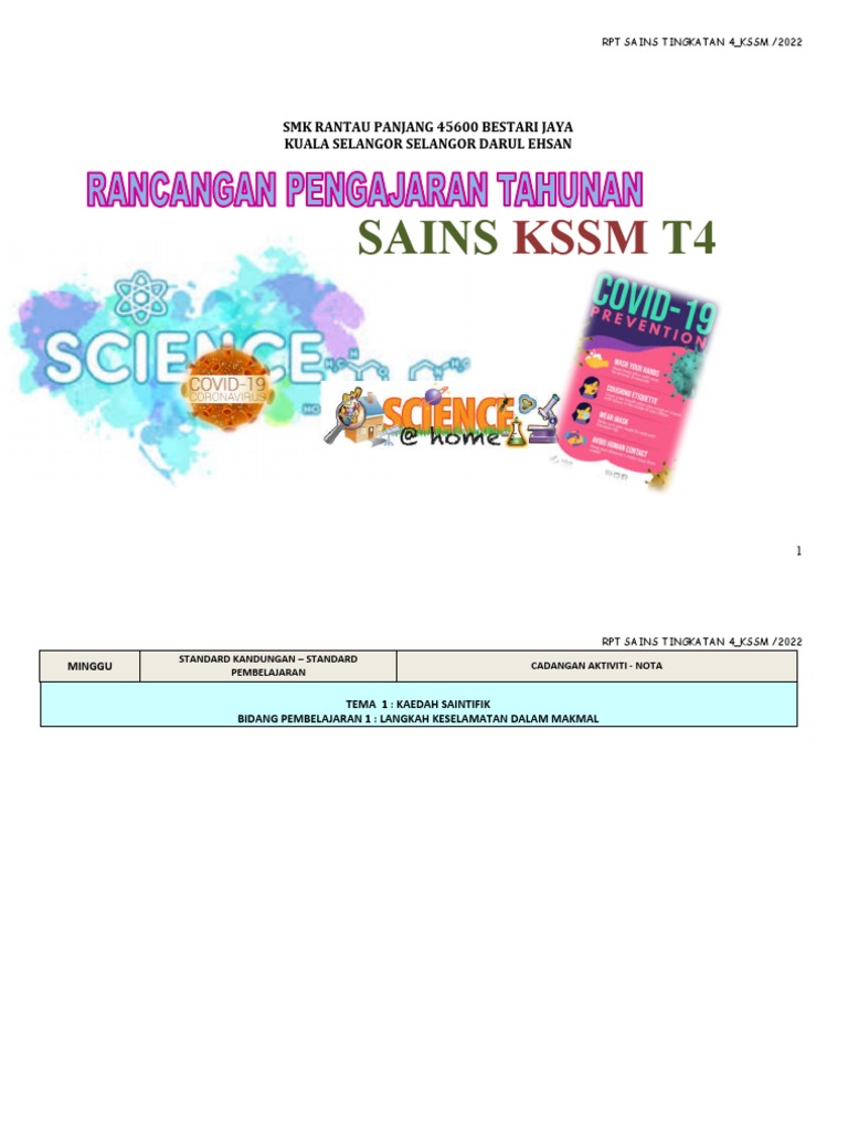 RPT Sains F4 KSSM 2022 | PDF