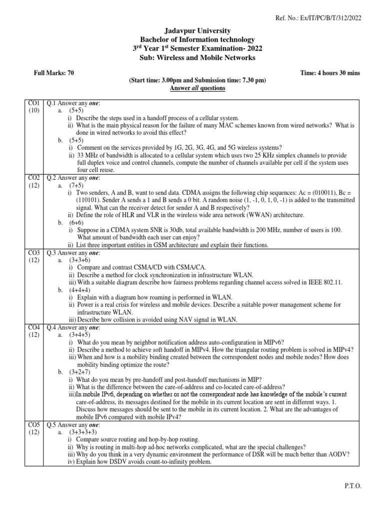 Wireless and Mobile Networks Exam: An Analysis of Questions Testing ...