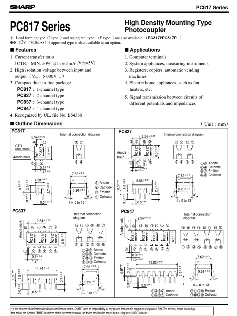 Pc817 Datasheet | PDF | Anode | Electromagnetism