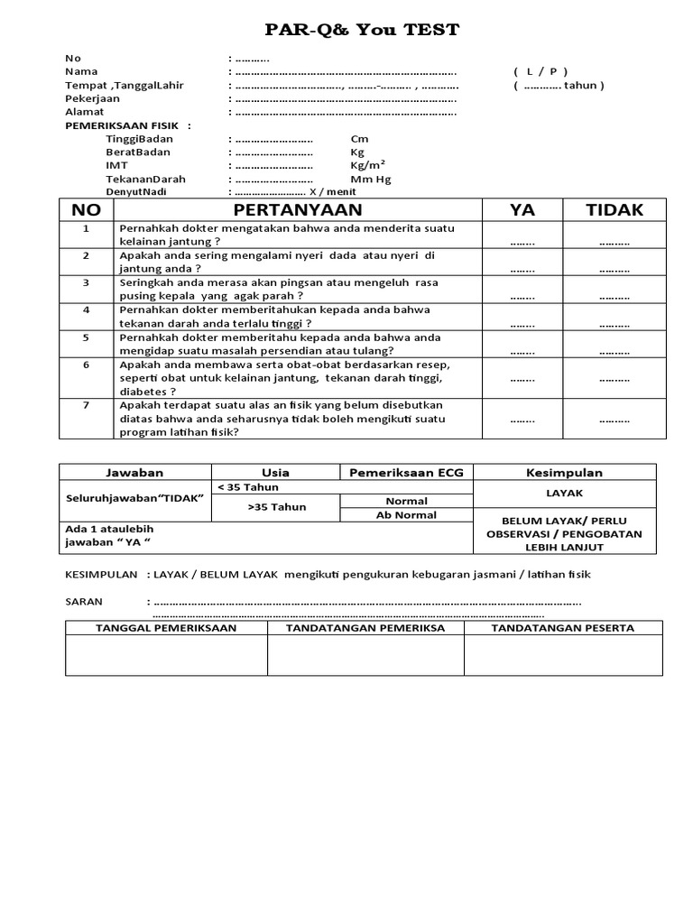 Form Par Q & You Test | PDF