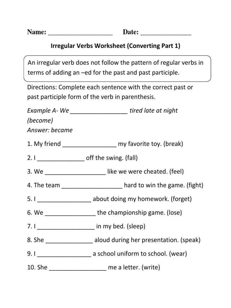 Irregular Verbs Converting P 1 Beginner | PDF