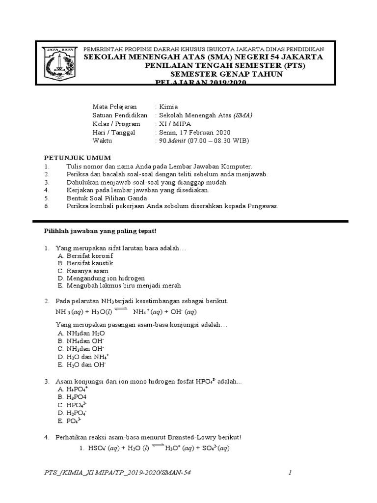 Soal PTS Kimia Xi 2020 Edit | PDF