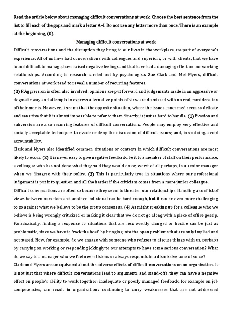 Managing Difficult Conversations at Work: Techniques for an Open-to ...