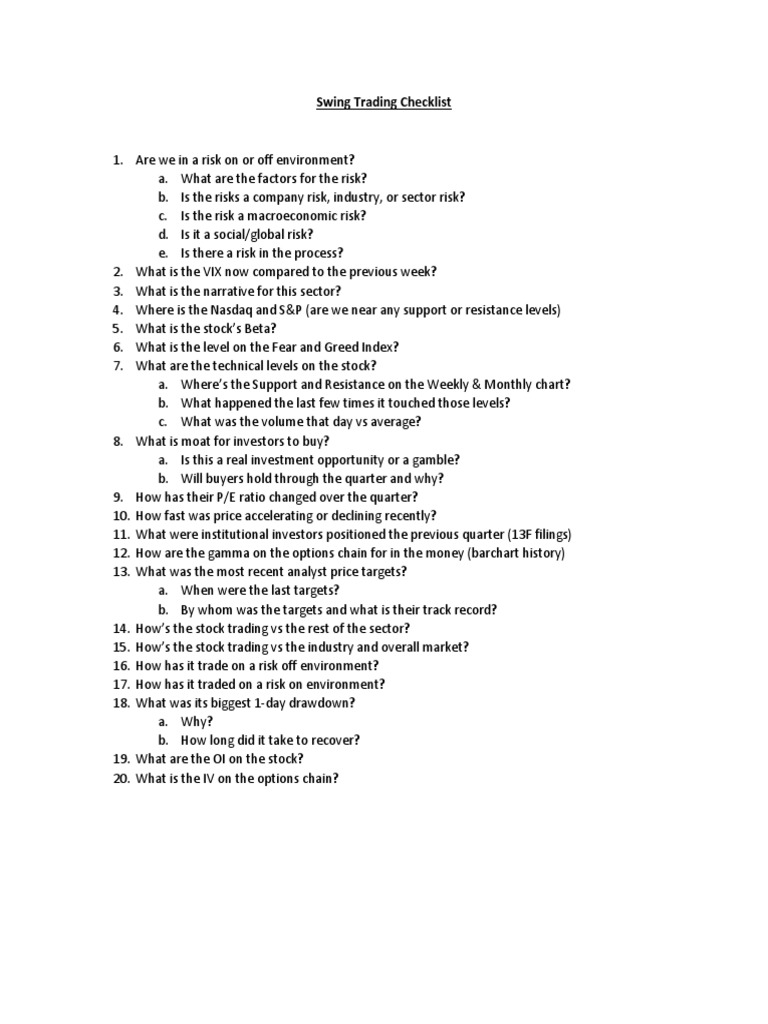 Swing Trading Checklist | PDF