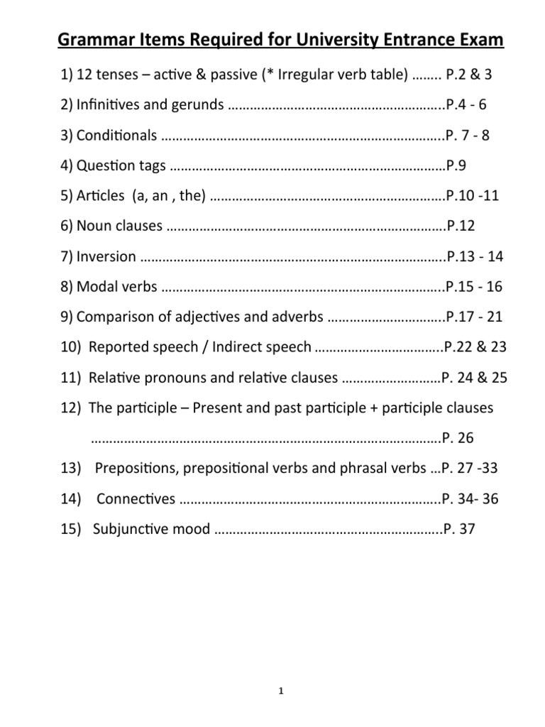 Grammar Notes For University Entrance Exam - Docx Ans | PDF ...