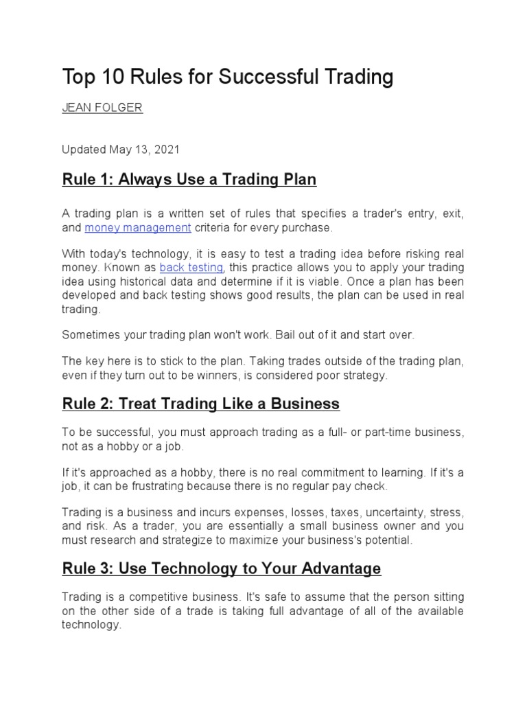 Top 10 Rules For Successful Trading | PDF | Risk | Money Top 10 Rules For Successful Trading | PDF | Risk | Money