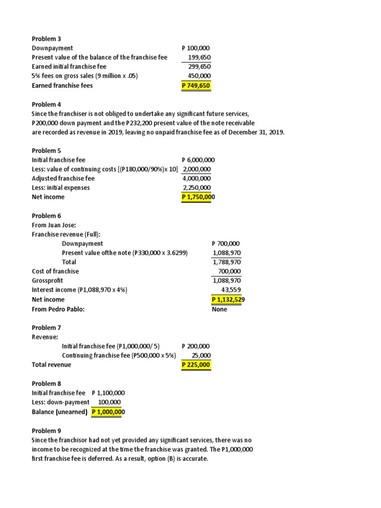 Problem 3 | PDF | Franchising | Revenue