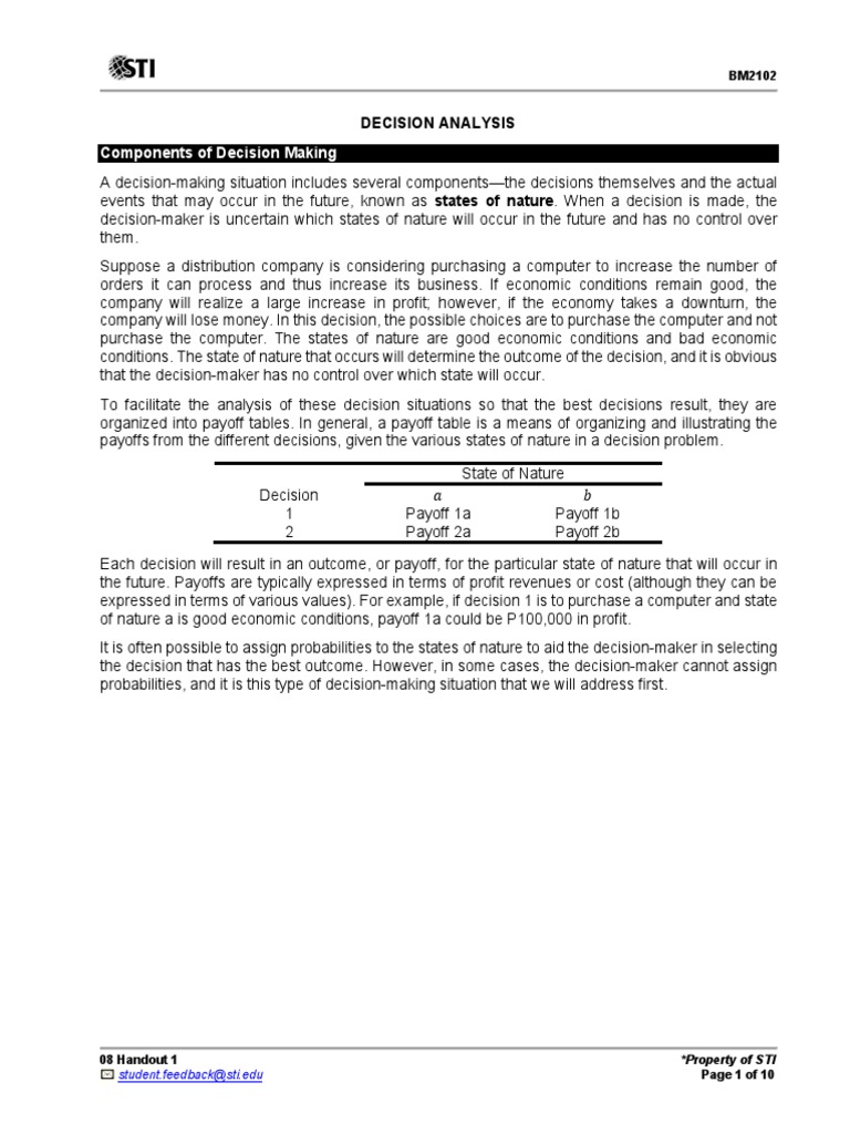 08 Handout 1 | Download Free PDF | Expected Value | Decision Making