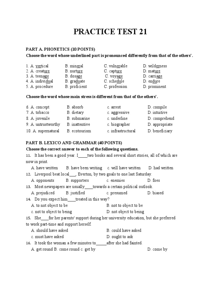 Practice Test 21 | PDF | Soap