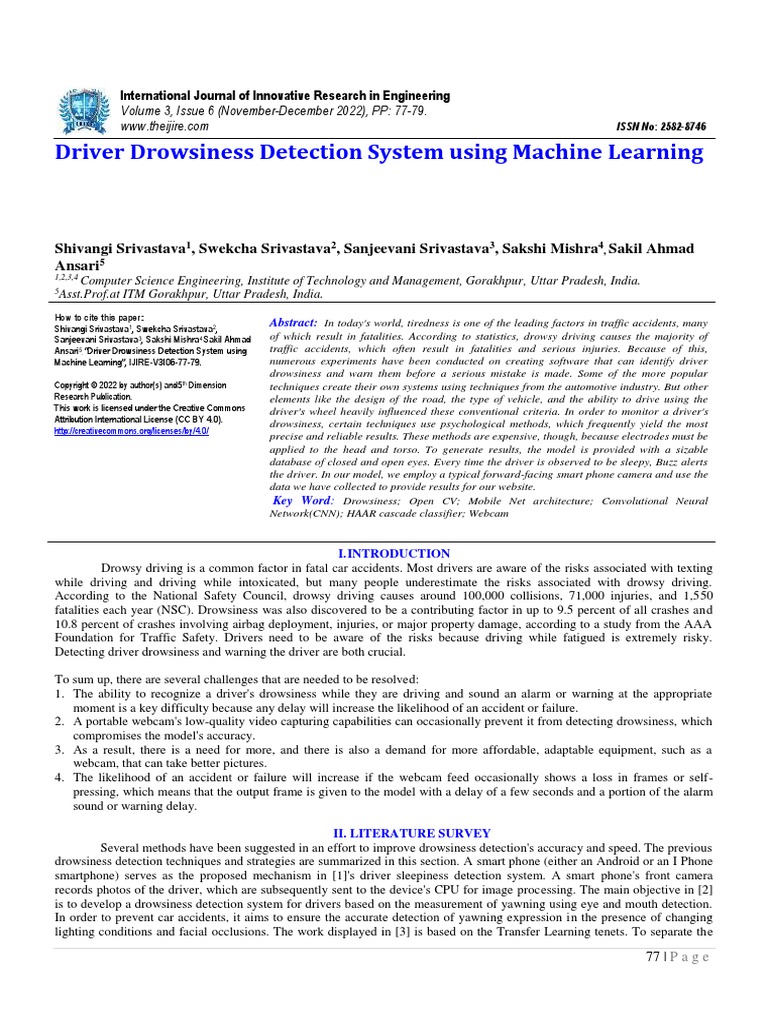 Driver Drowsiness Detection System Published Review Paper Pdf