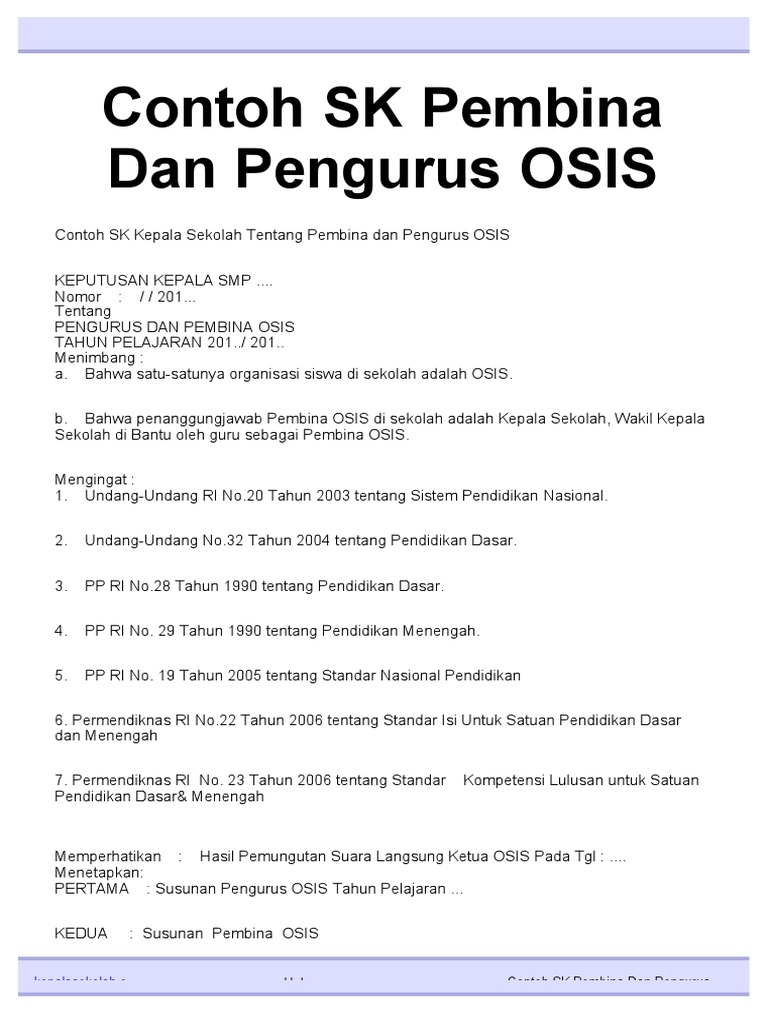 Contoh SK Pembina Dan Pengurus OSIS | PDF
