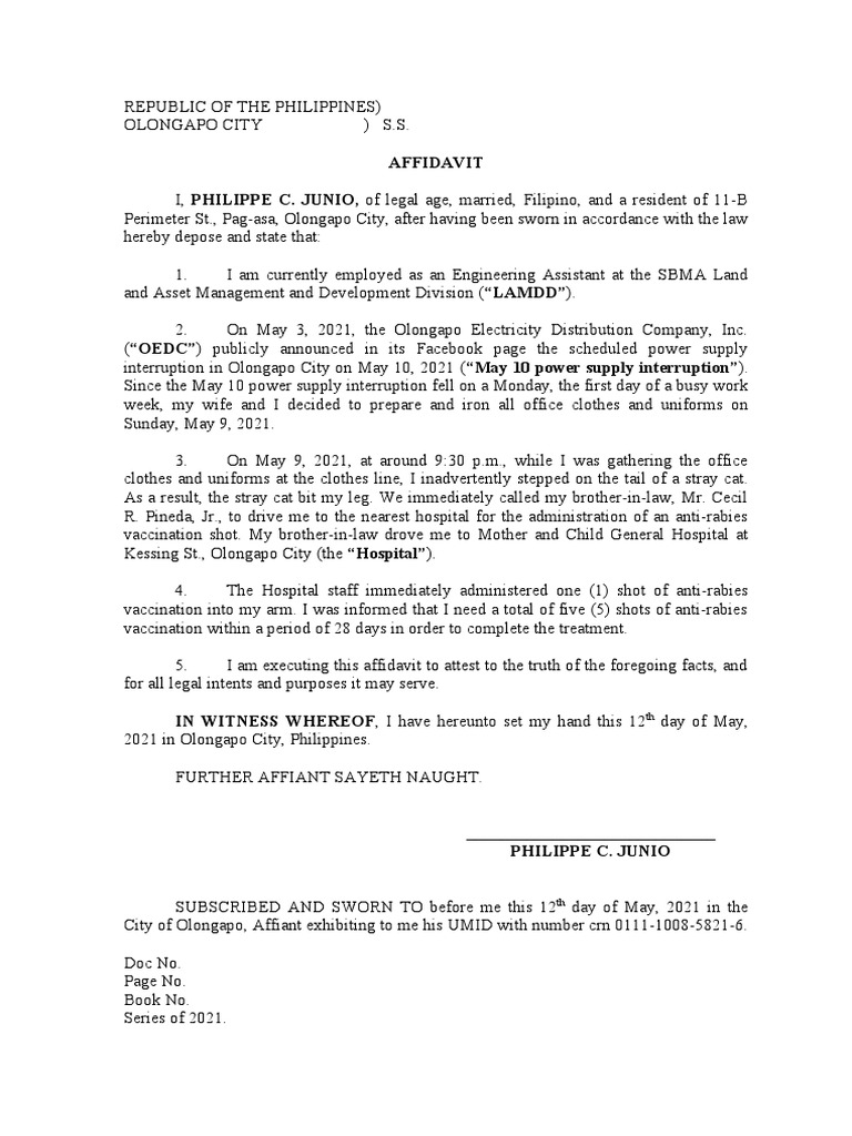 Affidavit - Philippe Junio 05122021 | PDF | Affidavit | Evidence