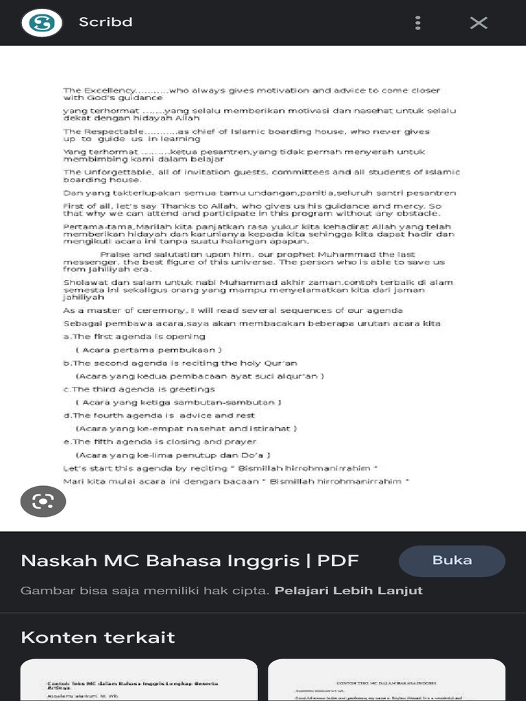 Teks MC Bahasa Inggris Pondok Pesantren - Google Penelusuran | PDF