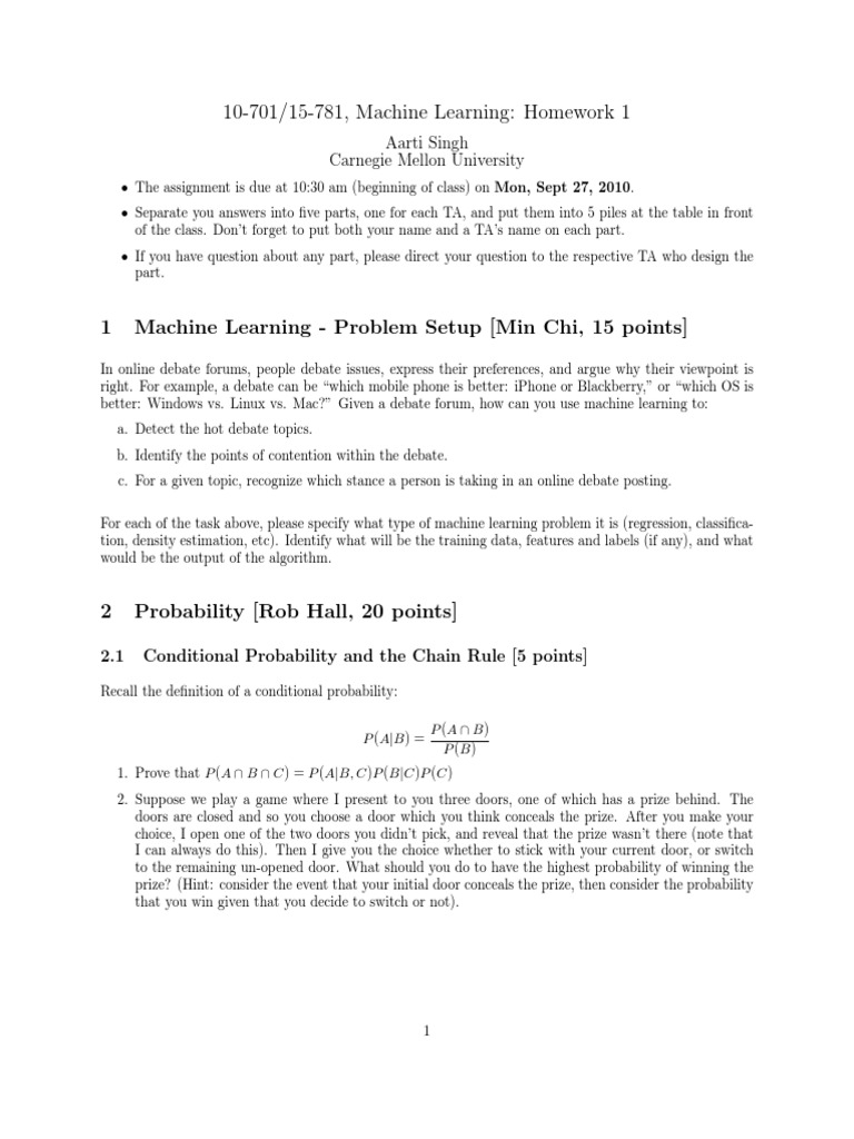 Machine Learning Homework 1: Problem Setup and Solutions | PDF | Poisson Distribution | Teaching ...