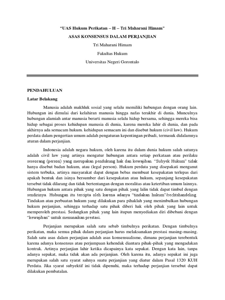Paper Hukum Perdata Asas Konsensus | PDF