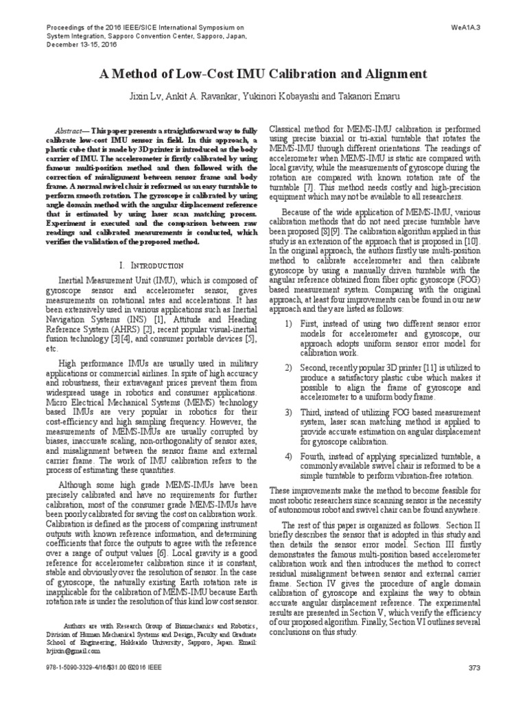 A Method Of Low Cost Imu Calibration And Alignment Pdf Inertial Navigation System Gyroscope