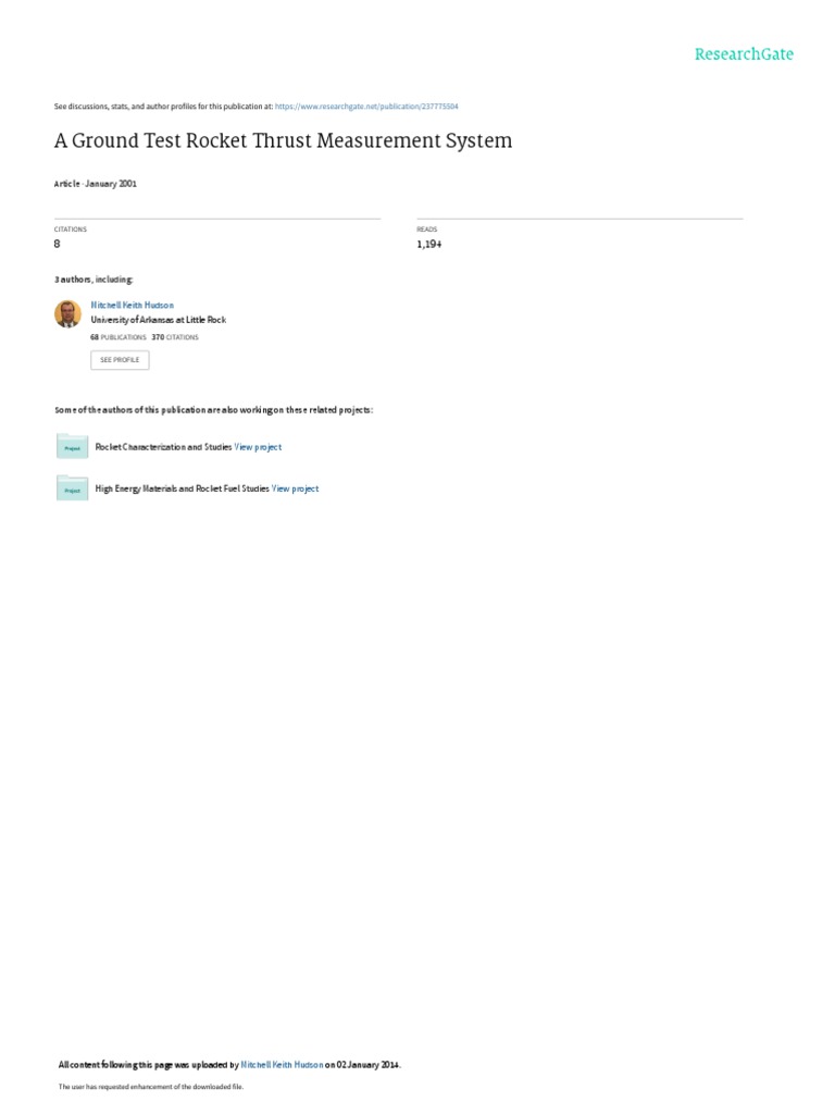 A Ground Test Rocket Thrust Measurement System | PDF | Rocket | Rocket ...