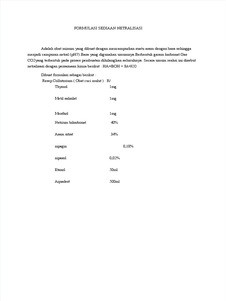 PDF Formulasi Sediaan Netralisasi | PDF