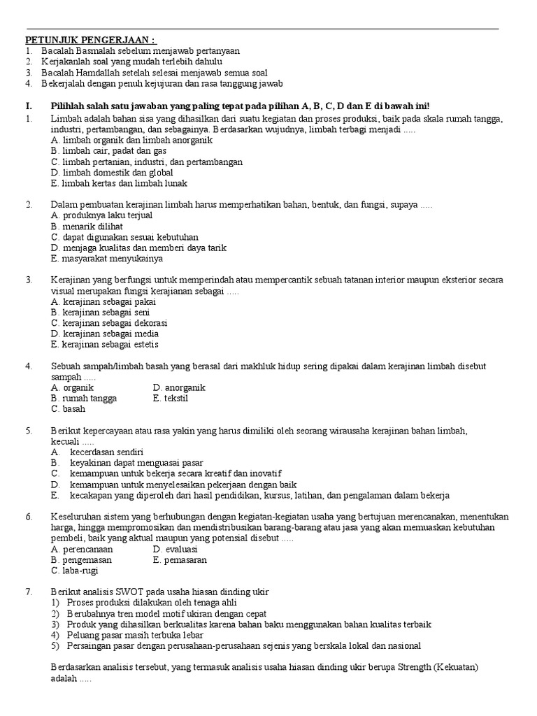 Ulangan PKWU XI | PDF