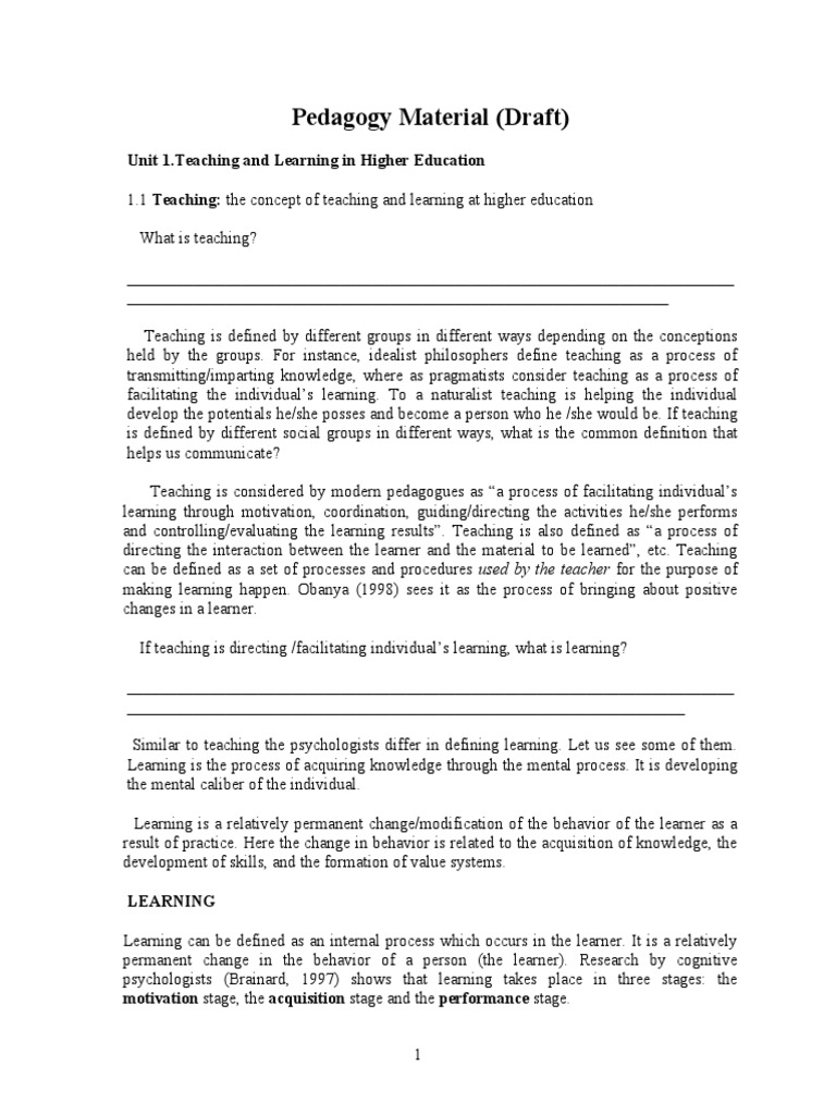 Pedagogy Module 601 Instructaional Material Nov. 25, 2022 | PDF | Teaching Method | Learning
