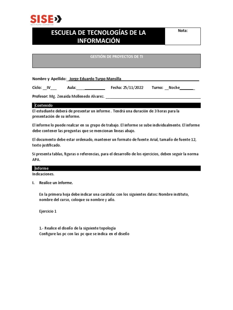Examen PEA 2 CCNA2 - Jorge Eduardo Turpo Mansilla | PDF | Protocolos de internet | Transmisión ...