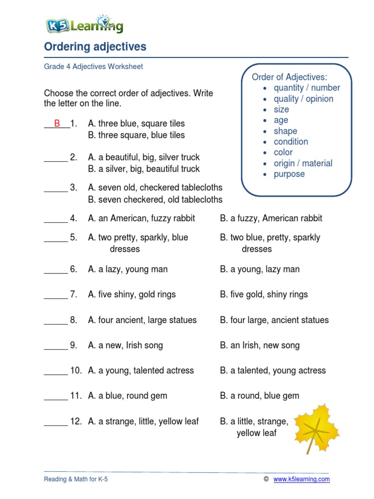 Grade-8 Ordering-Adjectives-B | PDF