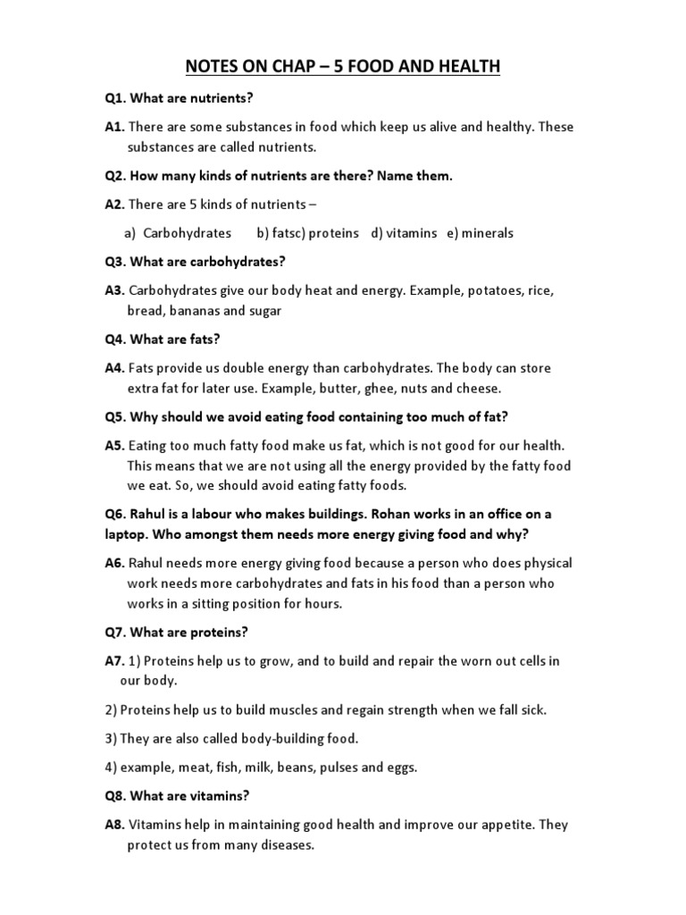 NOTES ON CHAP5 Food and Health | PDF | Foods | Healthy Diet