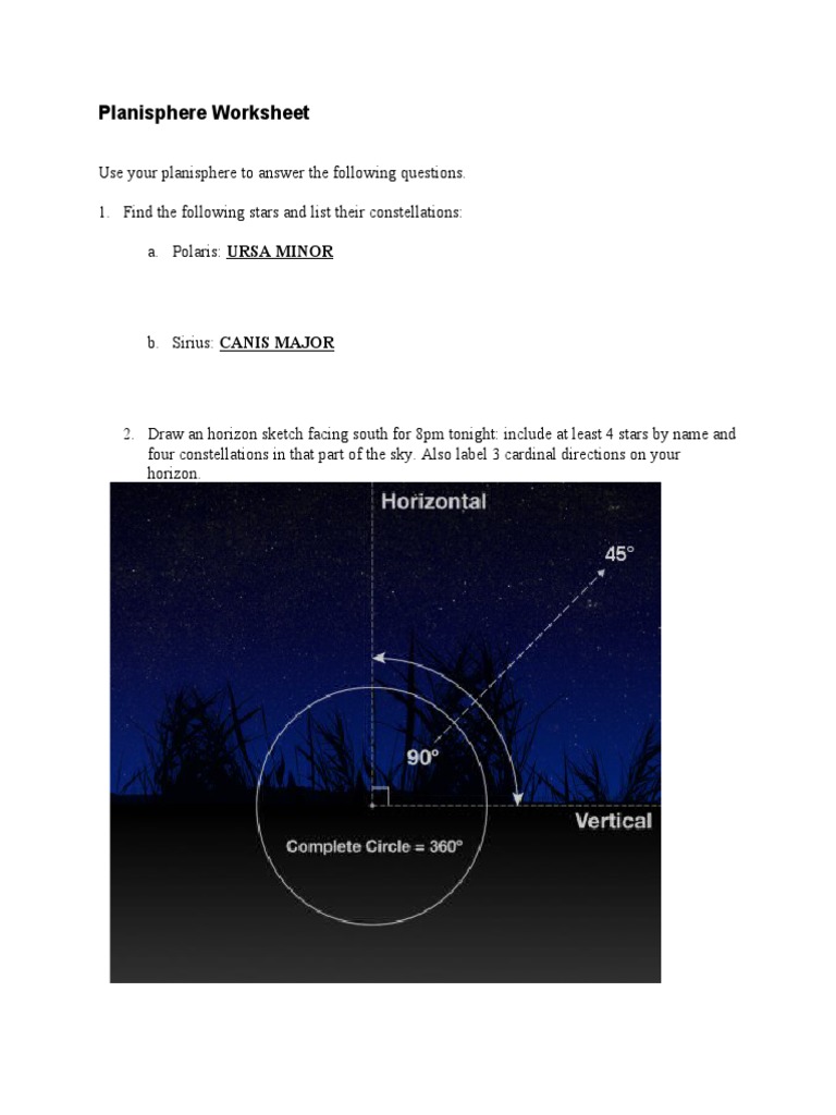 Planisphere Worksheet | PDF